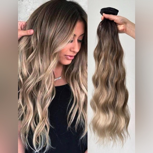 Hair | Human Hair Blend Ombre Ashy Blonde Wavy Clip In Hair Extensions ...